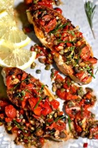 Mediterranean Fish with Tomato and Olive Tapenade - GypsyPlate