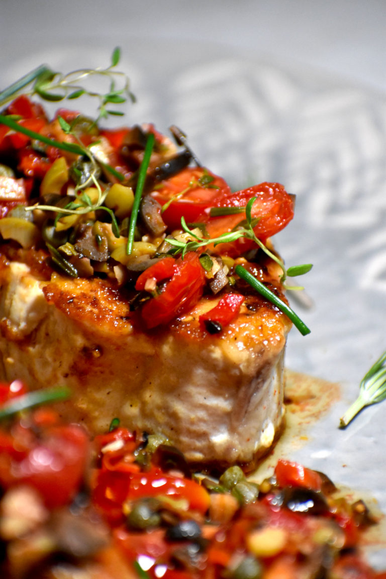 Mediterranean Fish with Tomato and Olive Tapenade - GypsyPlate