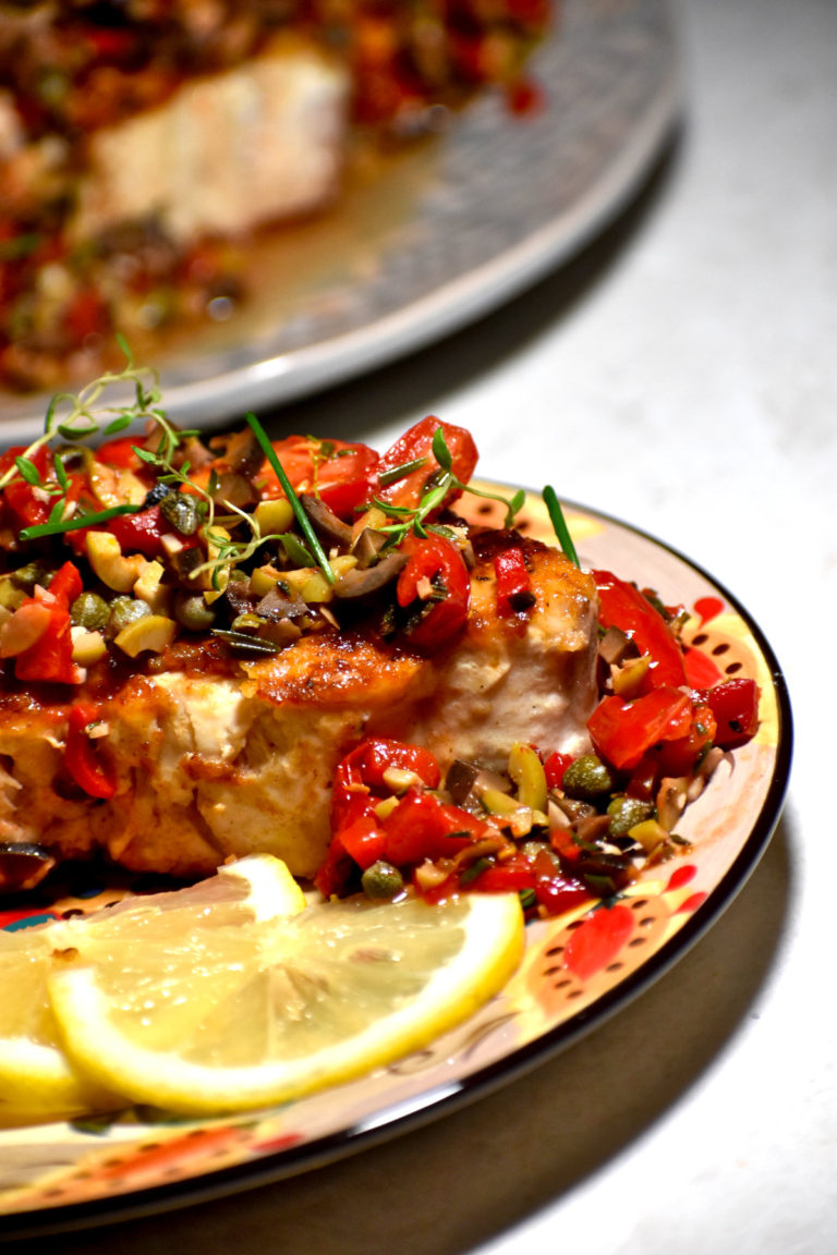 Mediterranean Fish with Tomato and Olive Tapenade - GypsyPlate