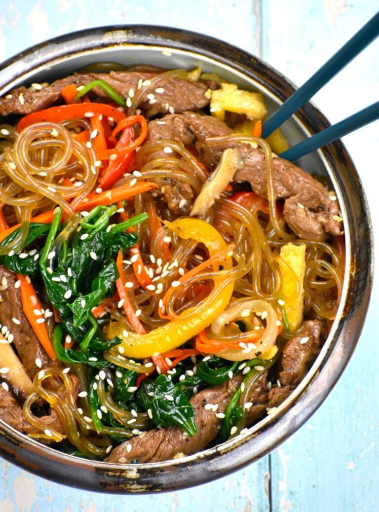 Japchae (Korean Glass Noodle Stir Fry) - GypsyPlate