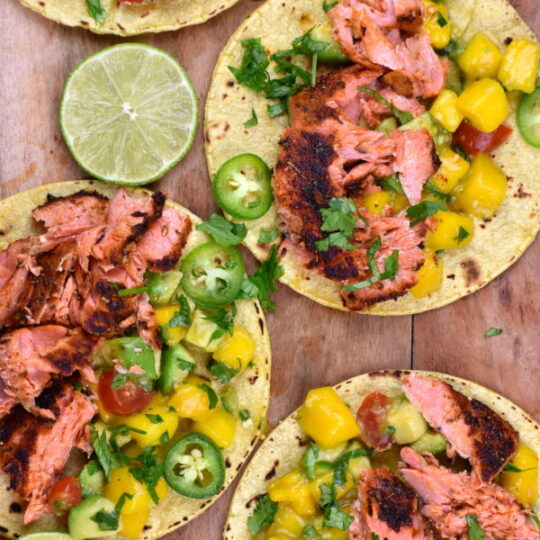 Blackened Salmon Tacos with Mango-Avocado Salsa - GypsyPlate